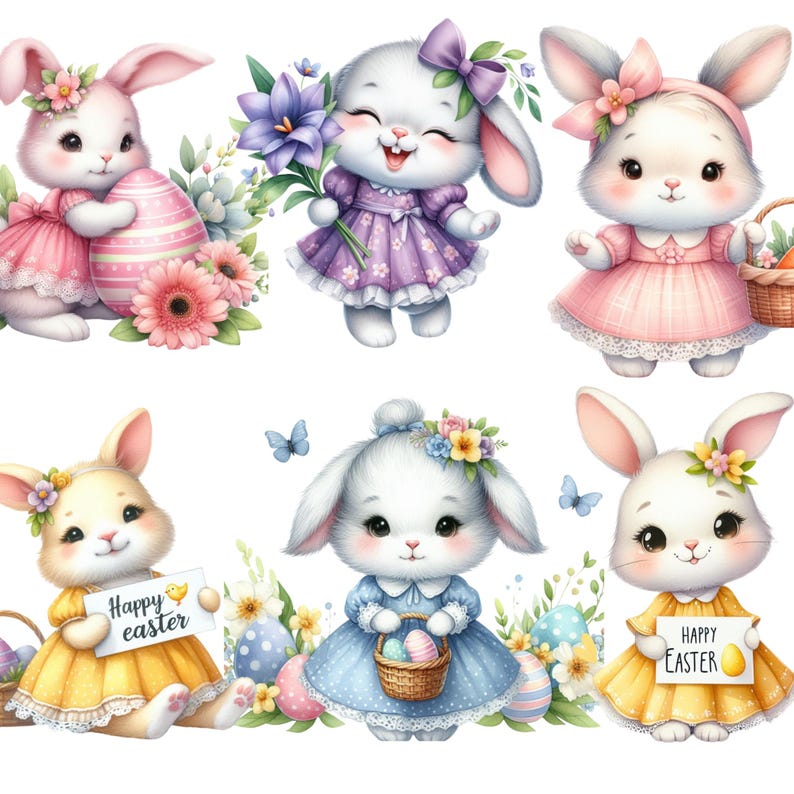 Watercolor Easter Bunny Clipart Bundle, PNG Images (commercial Use) - Etsy