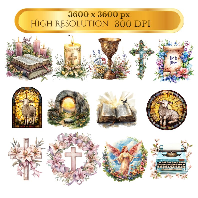 Christian Easter Clipart Bundle | Watercolor Religious Easter PNG ...