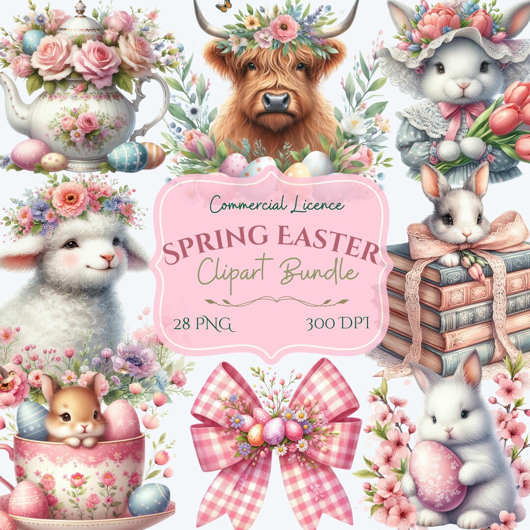 Spring Easter Animals Clipart Bundle | Whimsical Sweet Floral Easter ...