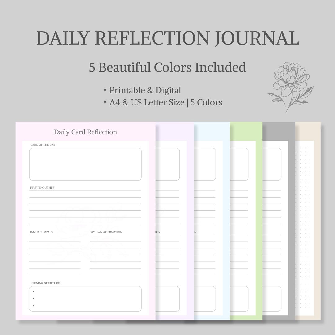 Daily Card Reflection Journal PDF, 5 Colors Daily Self-Care Planner ...