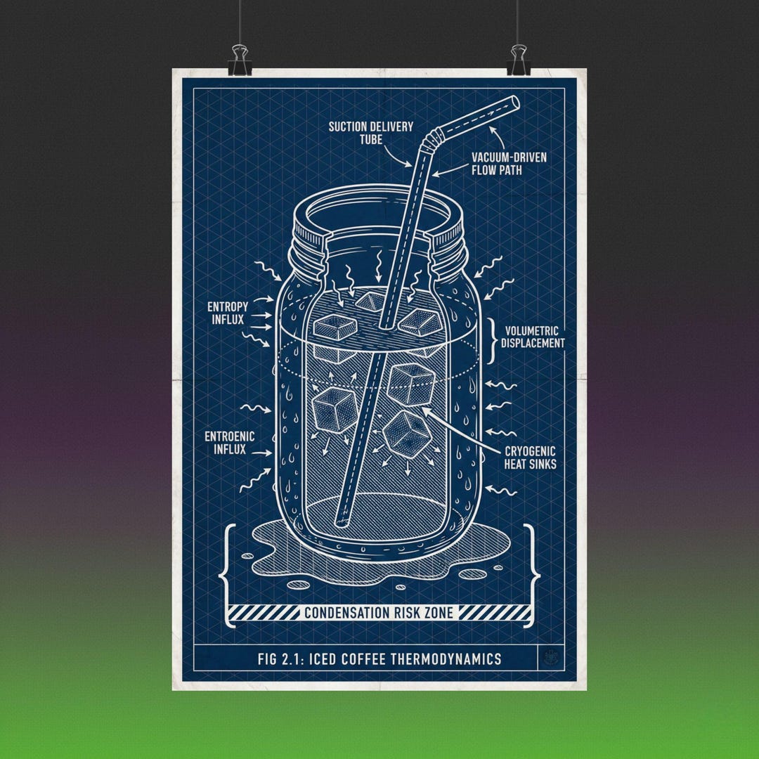Iced Coffee Thermodynamics Poster | Coffee Blueprint Art, Funny Physics ...