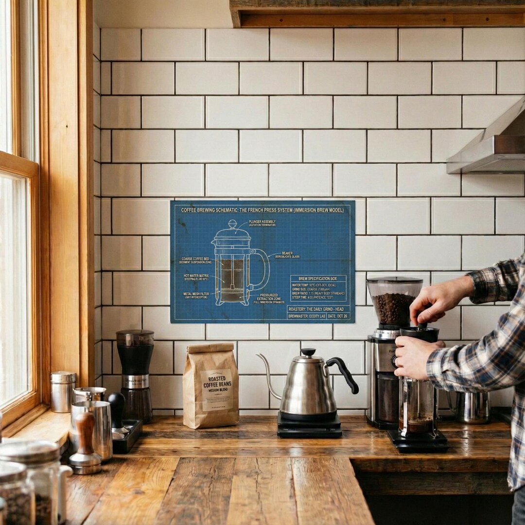 French Press Blueprint Poster | Coffee Brewing Schematic Art | Funny ...