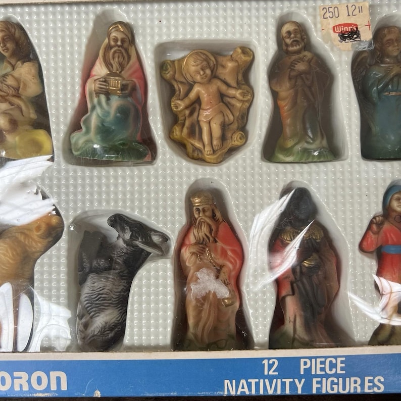 Vintage Shiny Brite Nativity Set Original Box 12 Piece Set Excellent ...