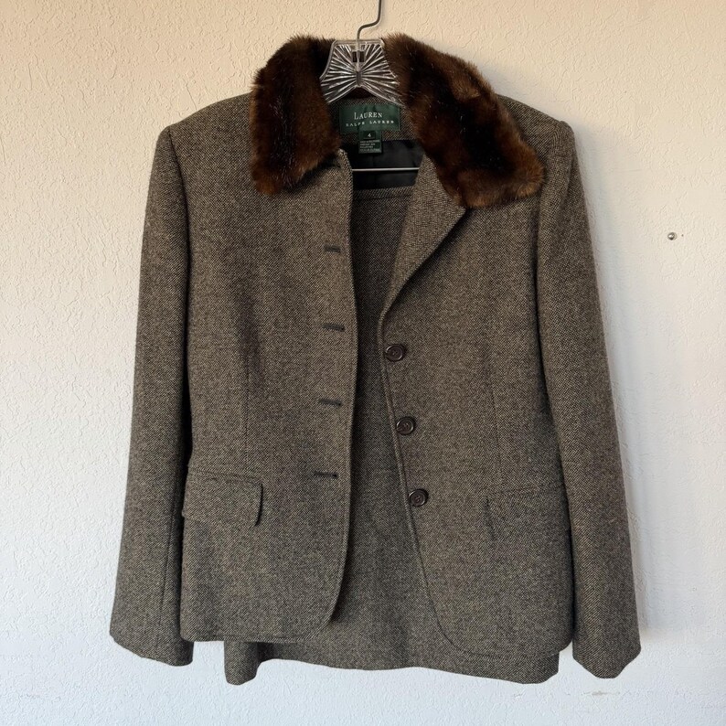 Vintage Lauren Ralph Lauren Lambswool Faux Fur Collar Blazer Suit Jacket Skirt 4 - Etsy