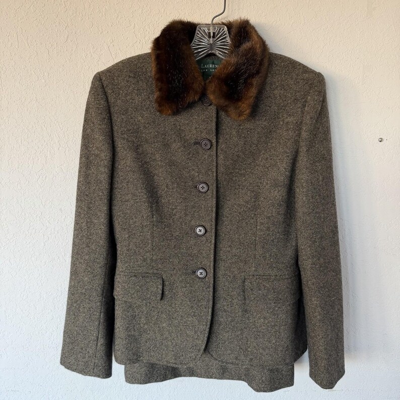 Vintage Lauren Ralph Lauren Lambswool Faux Fur Collar Blazer Suit Jacket Skirt 4 - Etsy