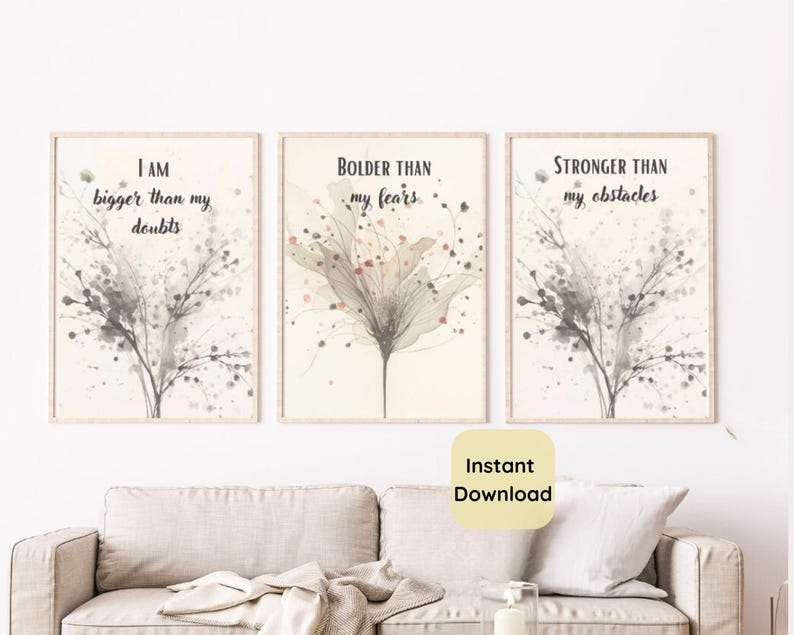 Boho Inspirational Wall Art Set of 3 | Positive Affirmation Prints ...