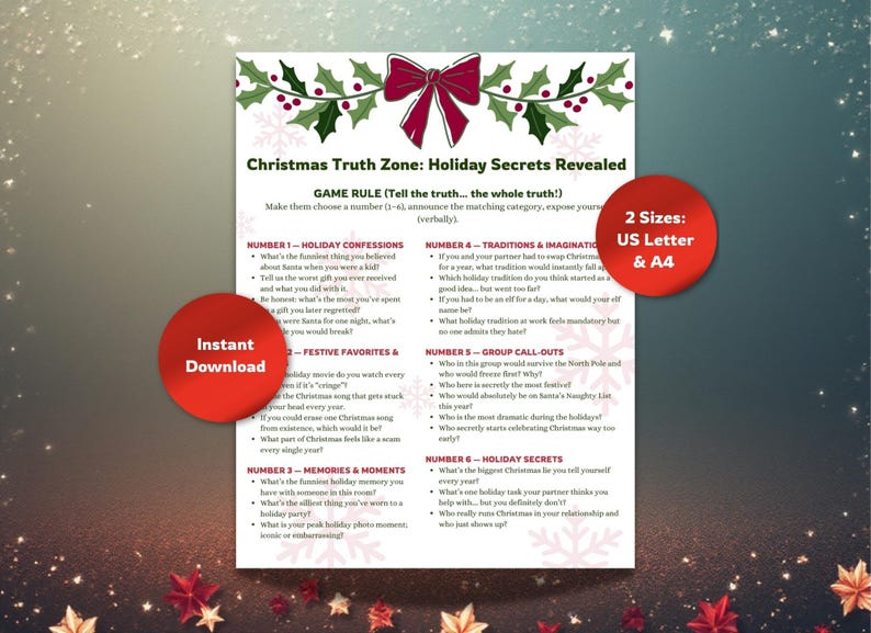 Printable Christmas Truth or Dare Game: Holiday Party Activity (digital ...