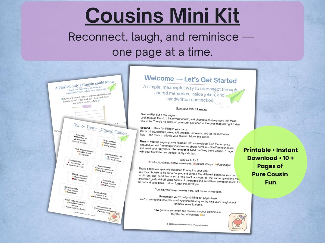 Cousins Mini Kit Printable | Fun Cousin Activity Pages | Nostalgic ...