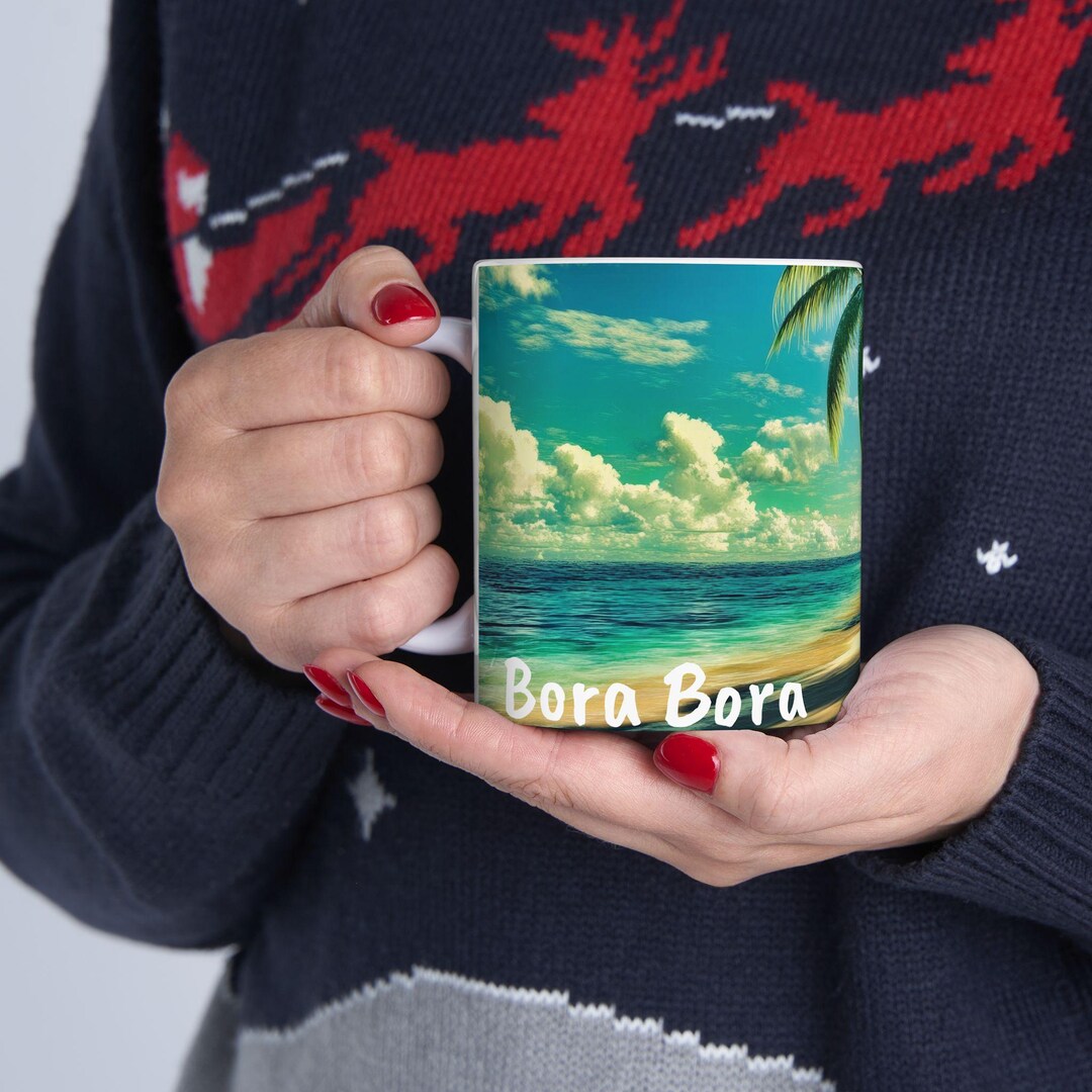 Bora Bora Wrap-around Customizable Beach Coffee Mug, Vibrant Tropical ...