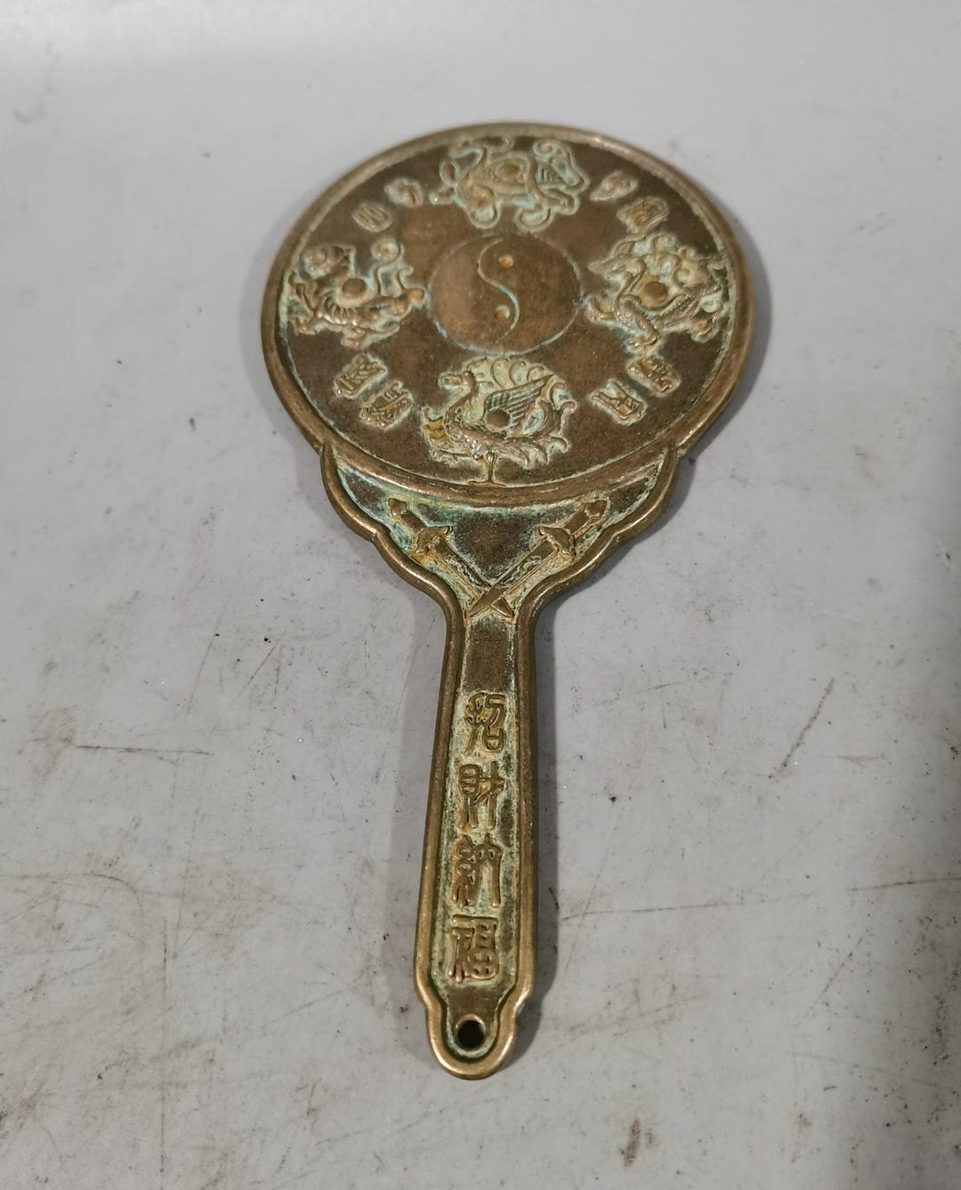 Vintage Bronze Carved Four Divine Beasts Bronze Mirror, Feng Shui ...