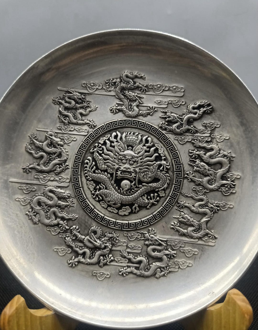 Vintage White Copper Carved Dragon Plate - Etsy