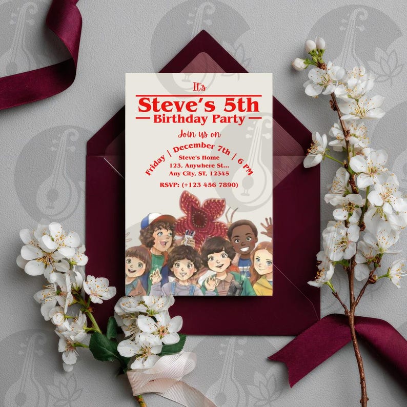 Stranger Things Birthday Invitation, Demogorgon and Kids Design Invite ...