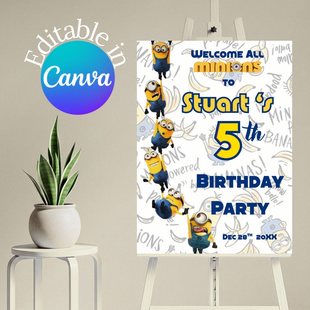 Minions Kids Birthday Welcome Sign, Despicable Me Banana, Hanging ...