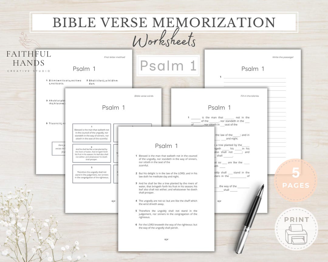 Psalm 1 | Printable Bible Verse Memorization Worksheets | KJV | A4 / US ...