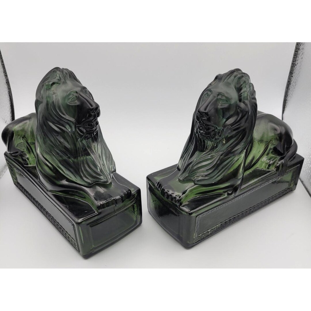 Vintage Avon Lion Cologne Bottles, Dark Green Glass Display, Set of 2 ...