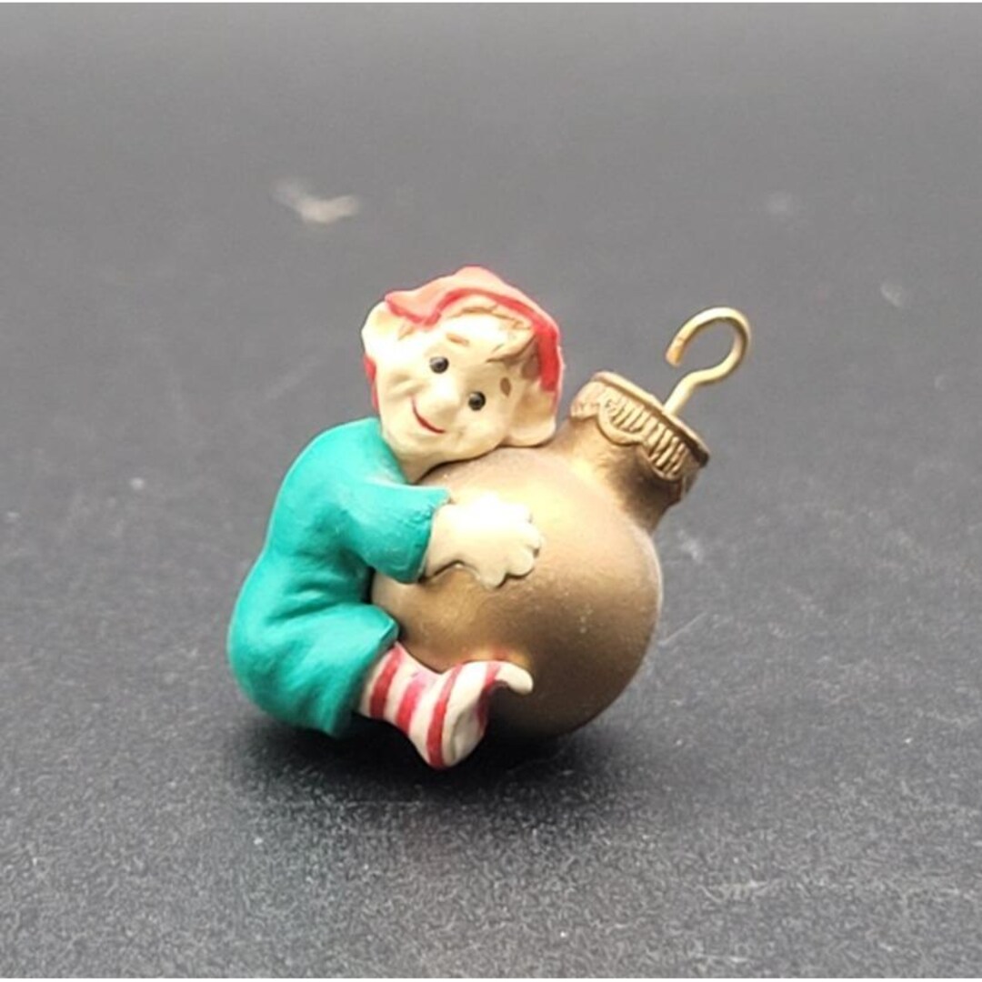 Vintage Hallmark Miniature Ornament Elf Hugging Gold Ornament 1989 ...
