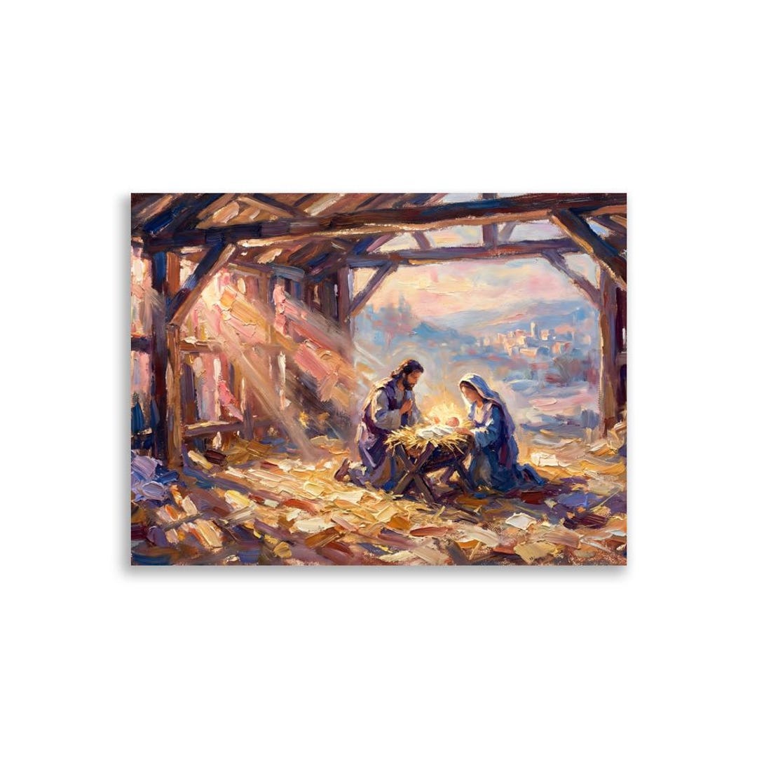 Nativity Scene Poster Print, Impressionist Holy Family Art, Christmas ...