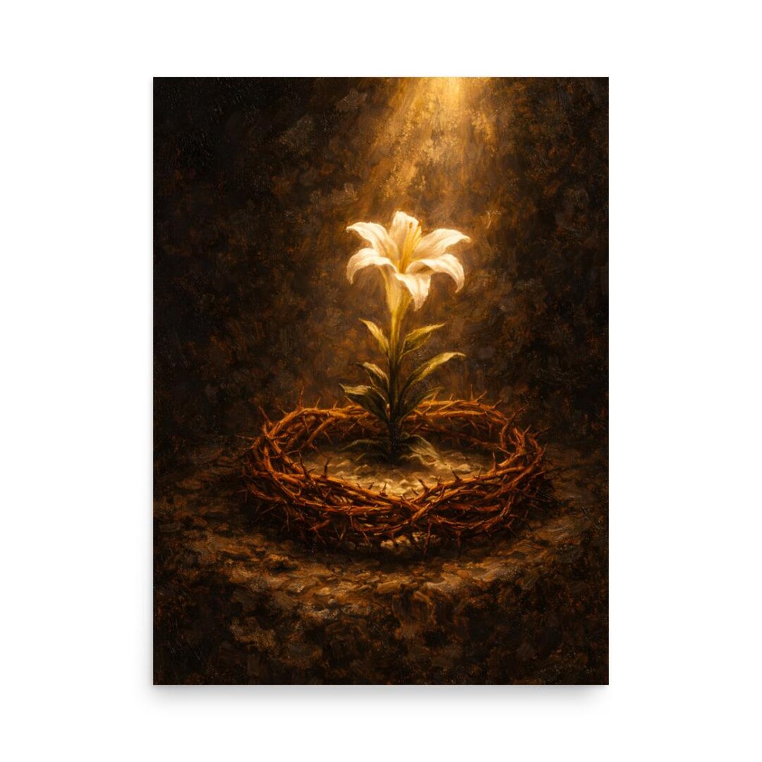 Crown of Thorns Easter Lily Wall Art, Baroque Resurrection Print ...