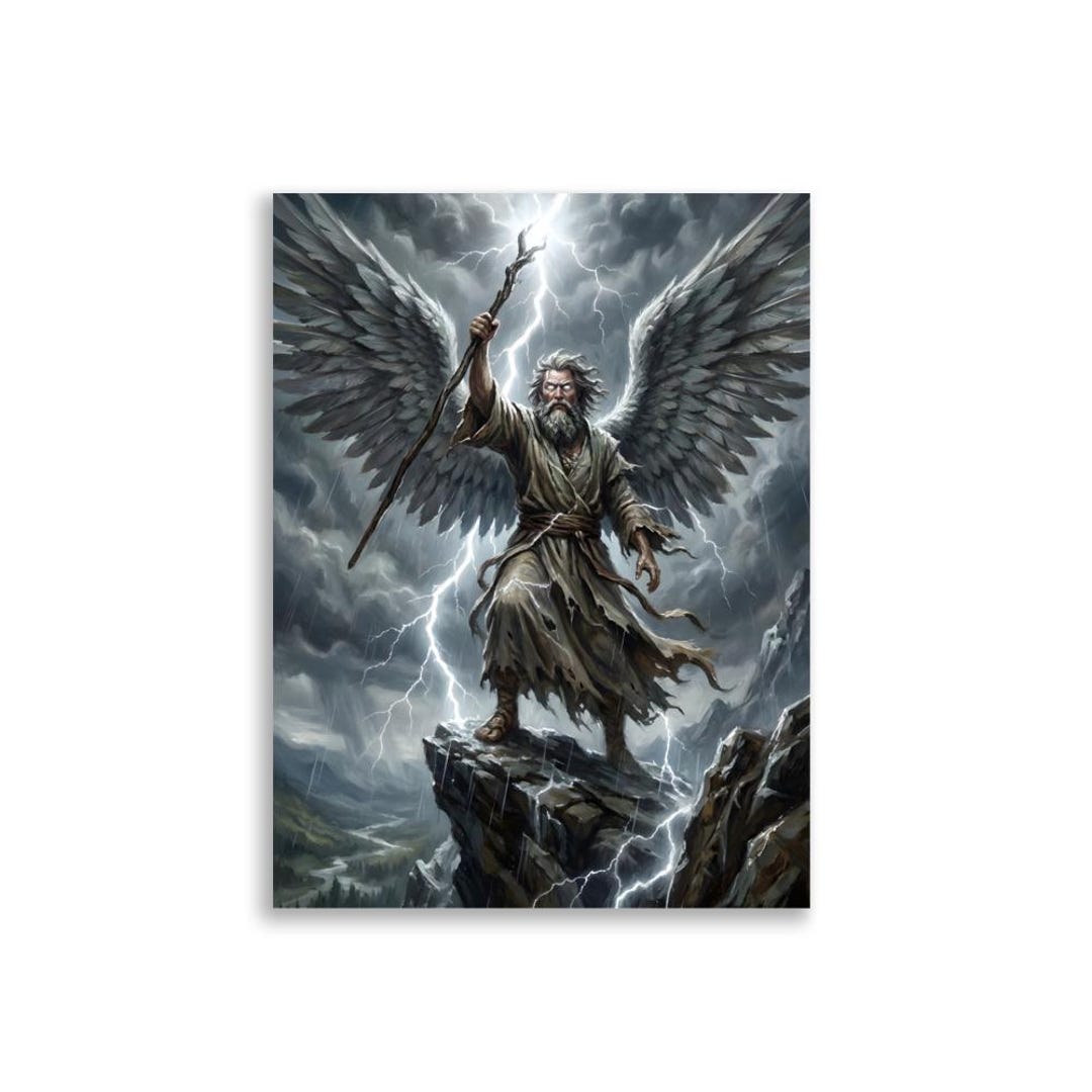 Ancient Storm Angel Poster - Biblical Prophet With Lightning Staff ...