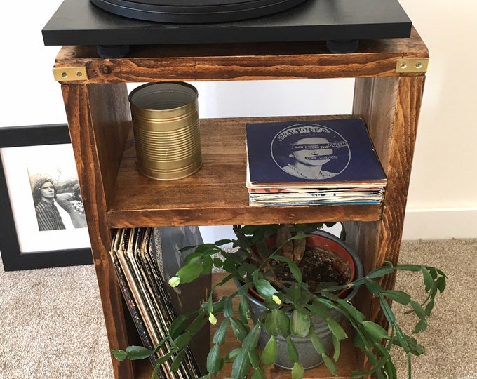 PORTMORE rustic Industrial Handmade Solid Wood Side Table /vinyl Record ...