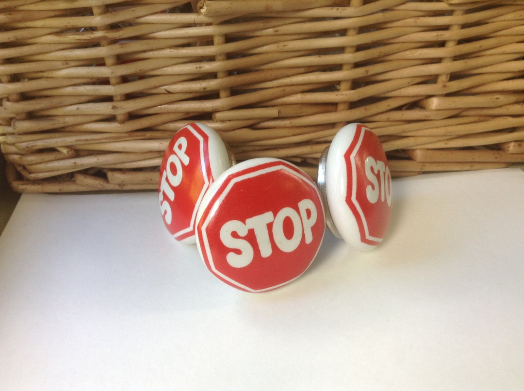Red 'STOP' Ceramic Drawer, Dresser, Door, Pull (slight Seconds) - Etsy