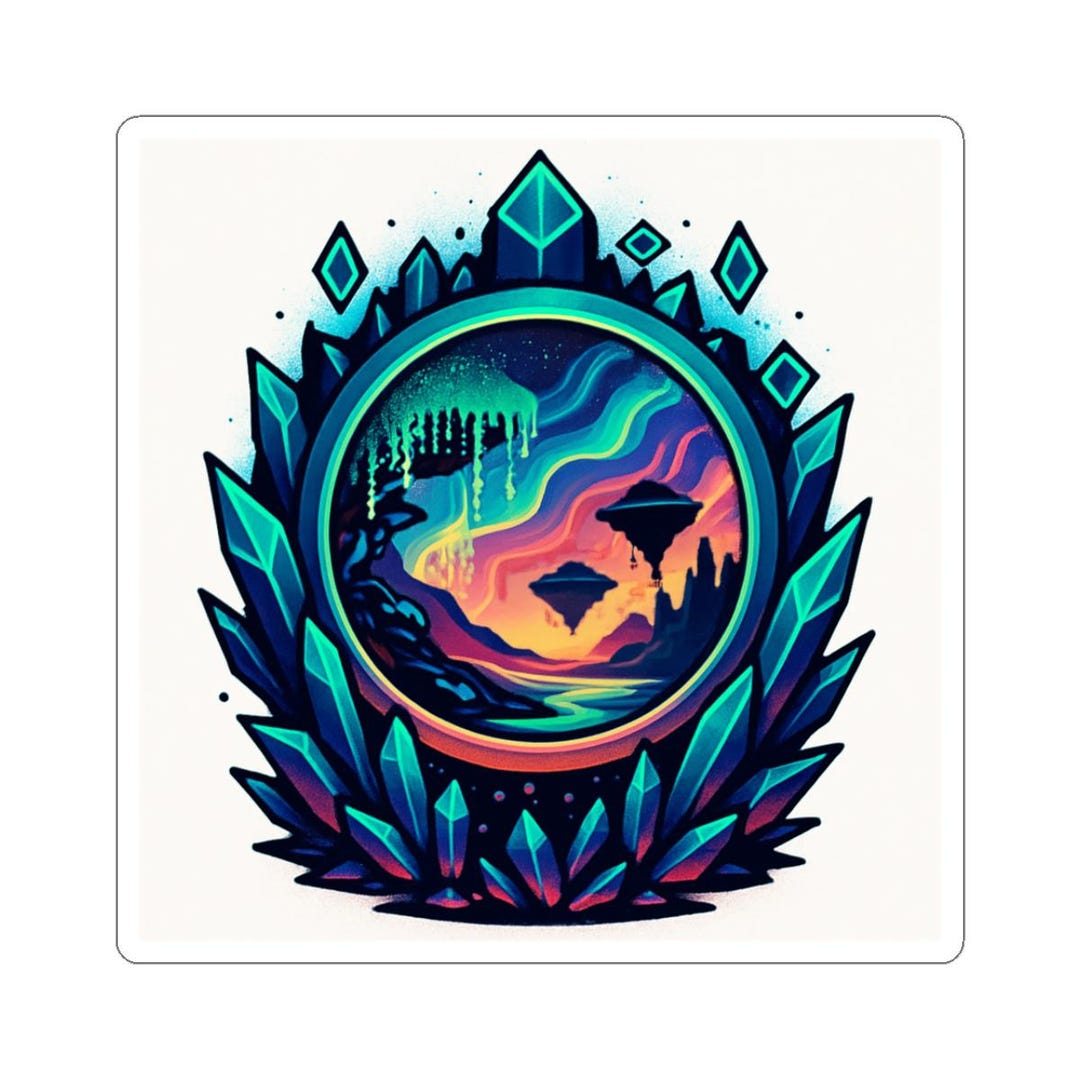Mystic Floating Islands Sticker | Kiss-cut Sticker, Vibrant Neon ...