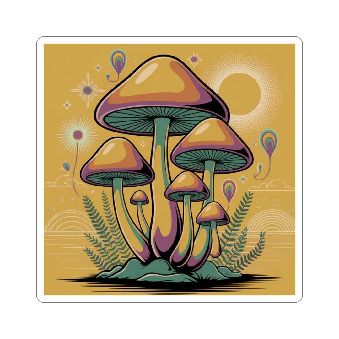 Psychedelic Mushroom Illustration Kiss-cut Stickers | Retro Mushroom ...