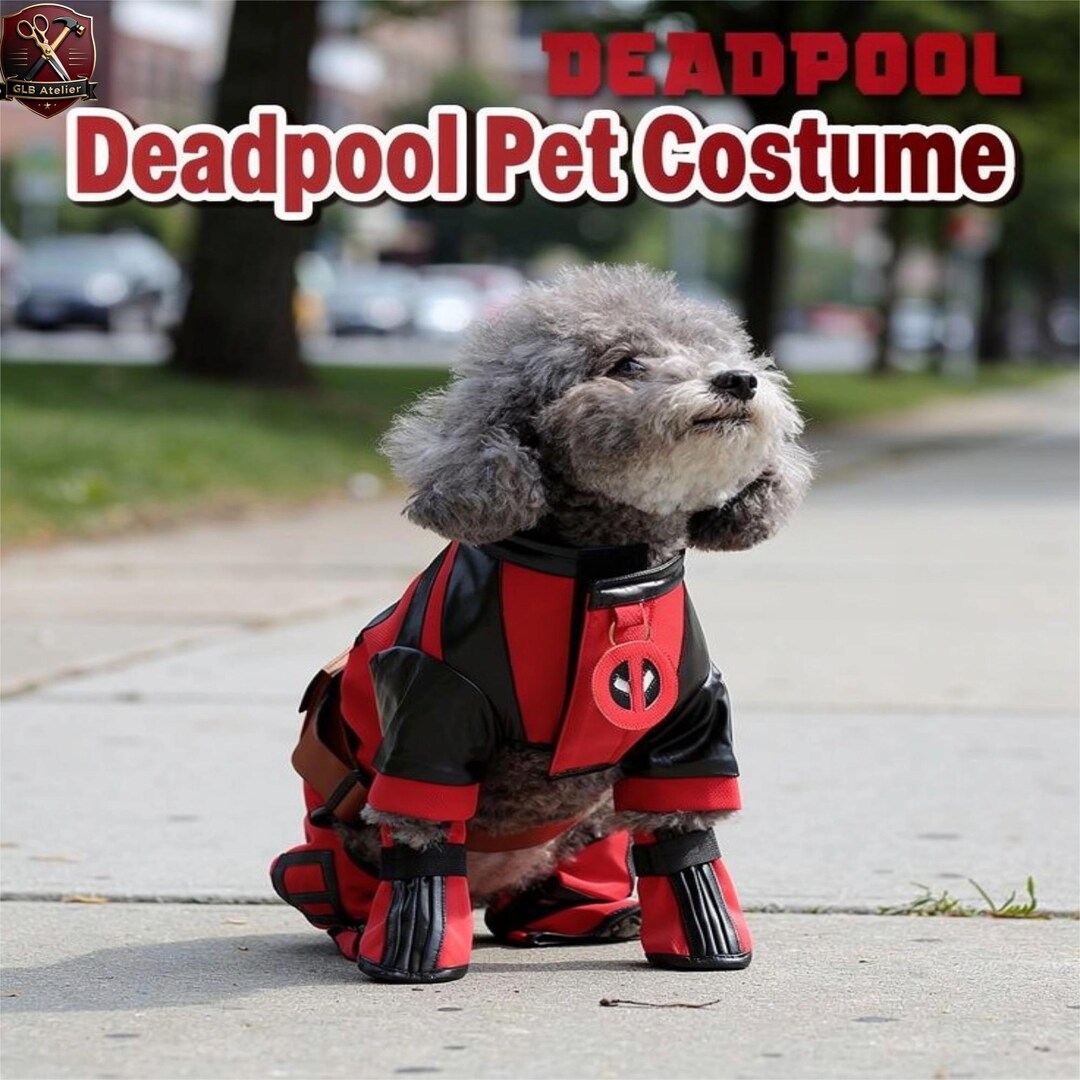 Deadpool 3 Dog Cosplay Costume - Patterned Leather Onesie & 4 Booties ...