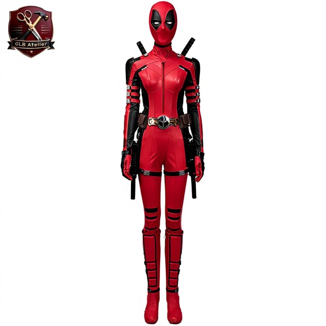 Lady Deadpool Cosplay Costume: Full Set, Leather Bodysuit & Mask , Belt ...