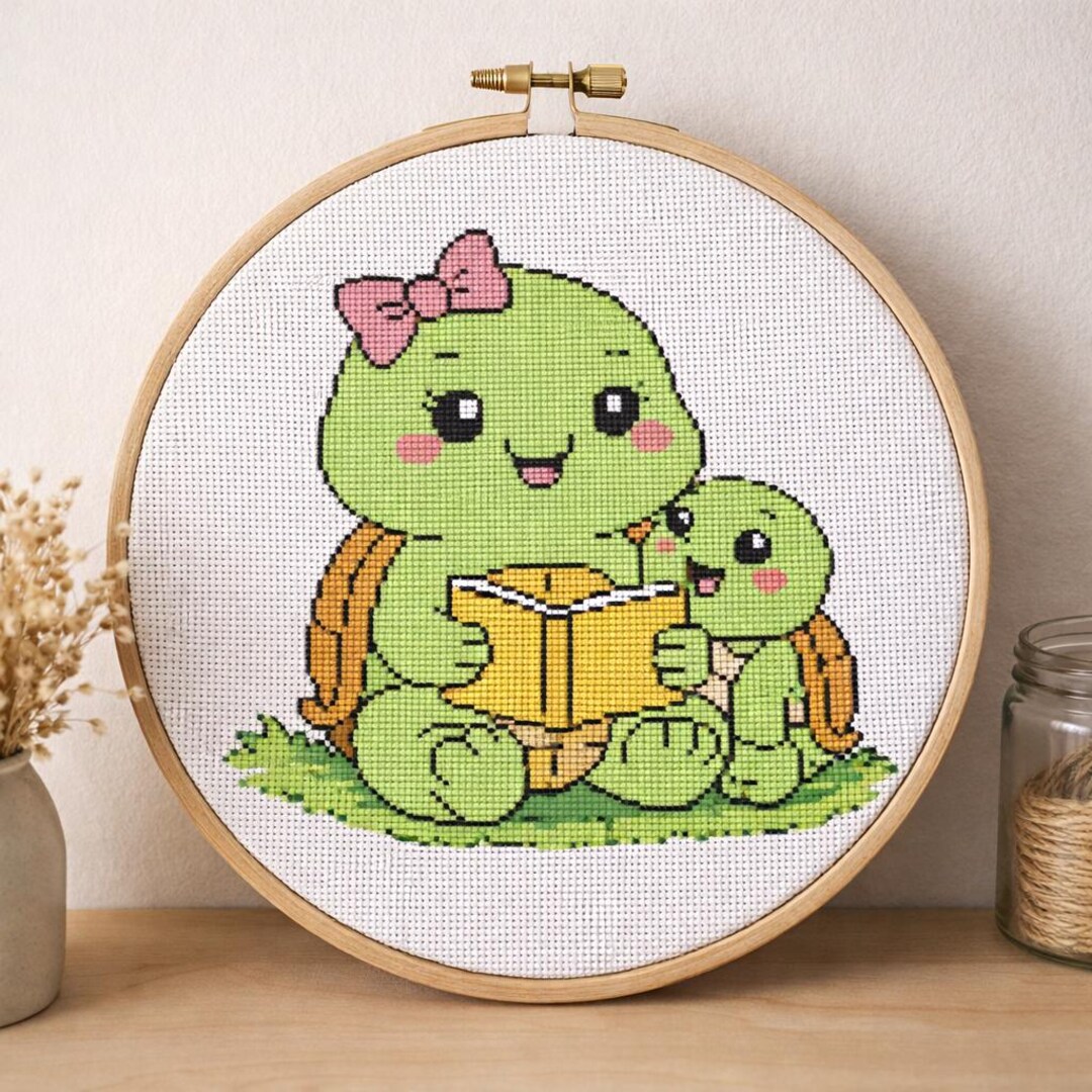 Turtle Storytime With Tilly Cross Stitch Pattern | Kawaii Nursery Art ...