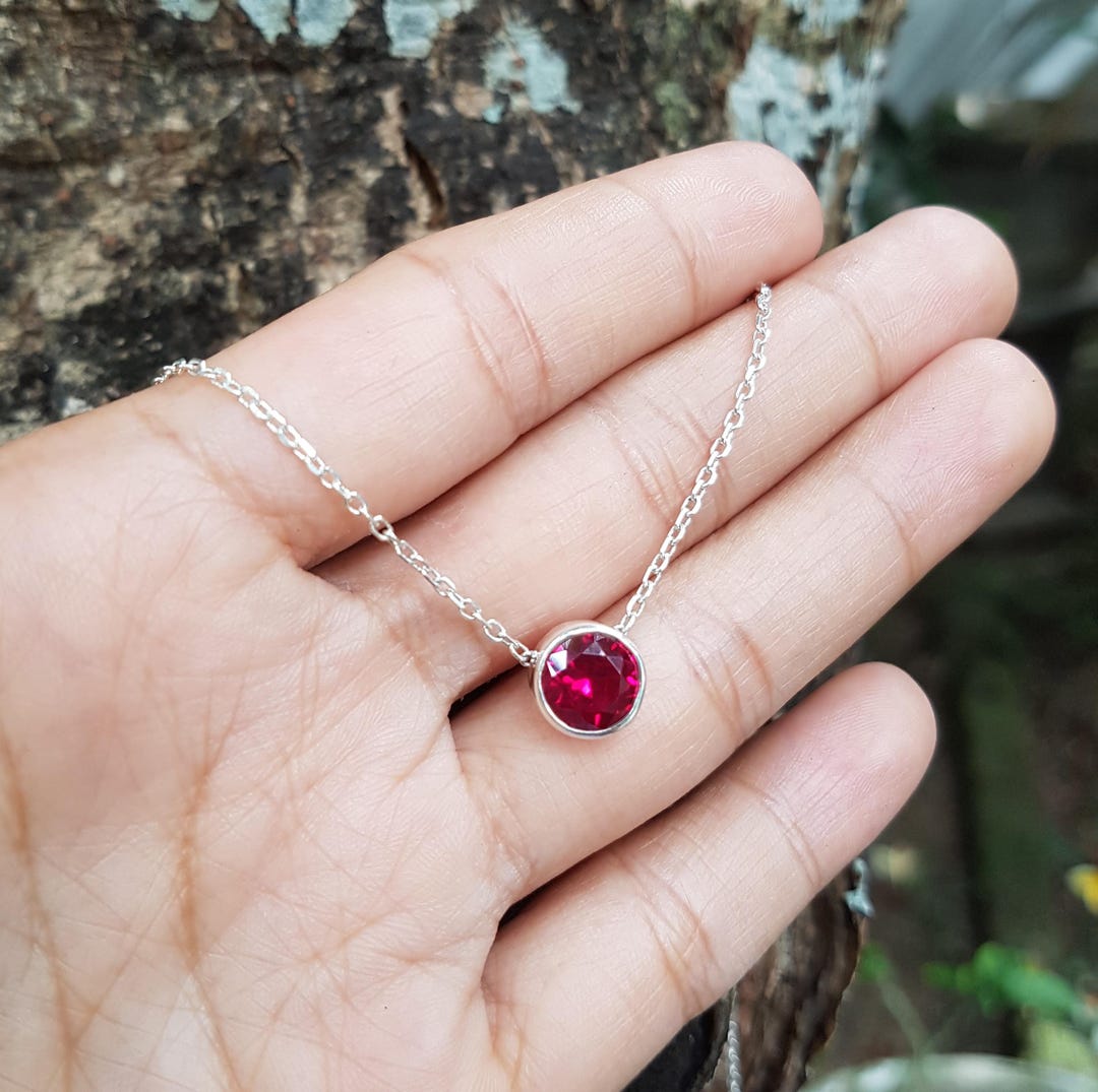 Sterling Silver Lab Made Ruby Necklace - Etsy