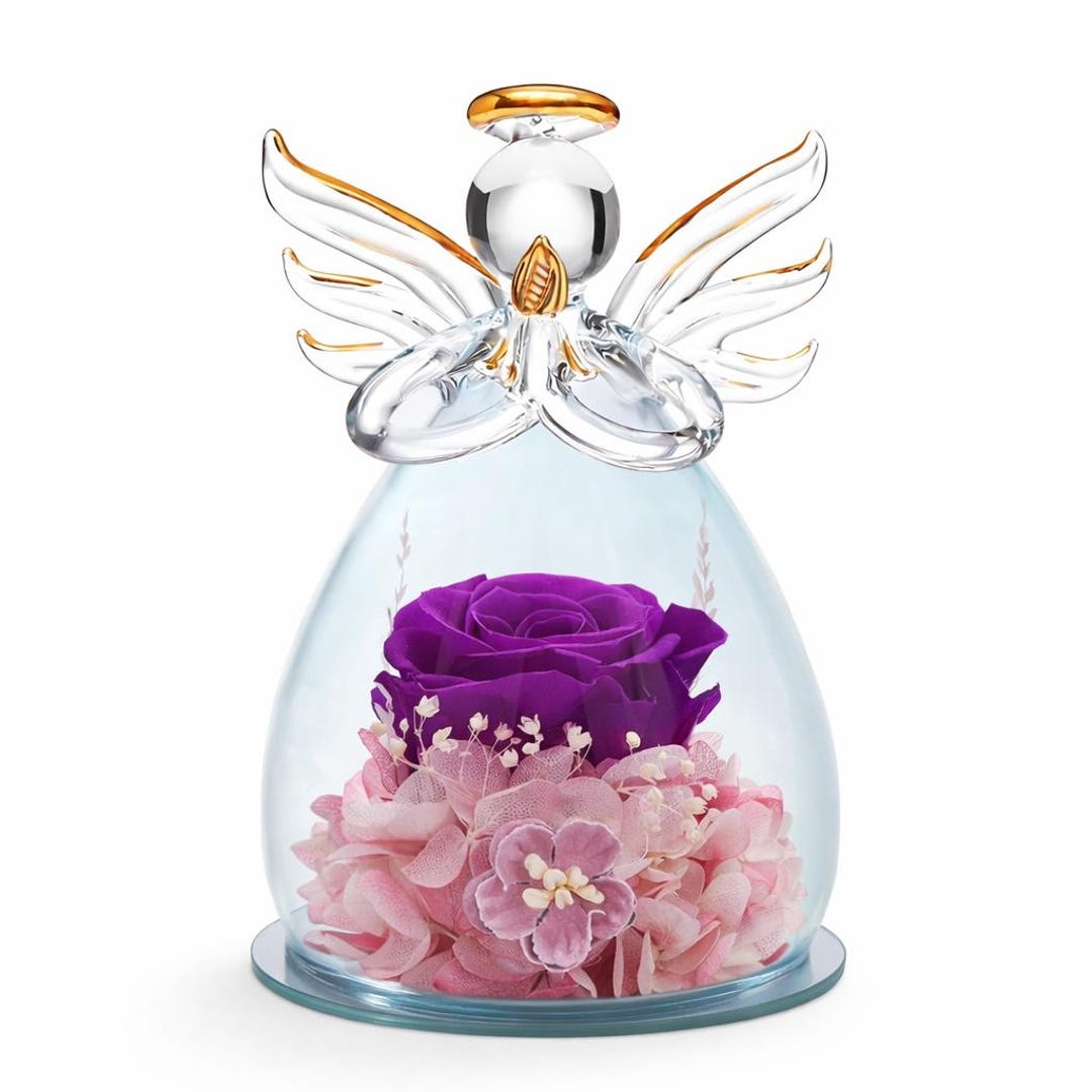 Purple Preserved Rose, Angel Wings Glass Dome, Eternal Love Gift - Etsy