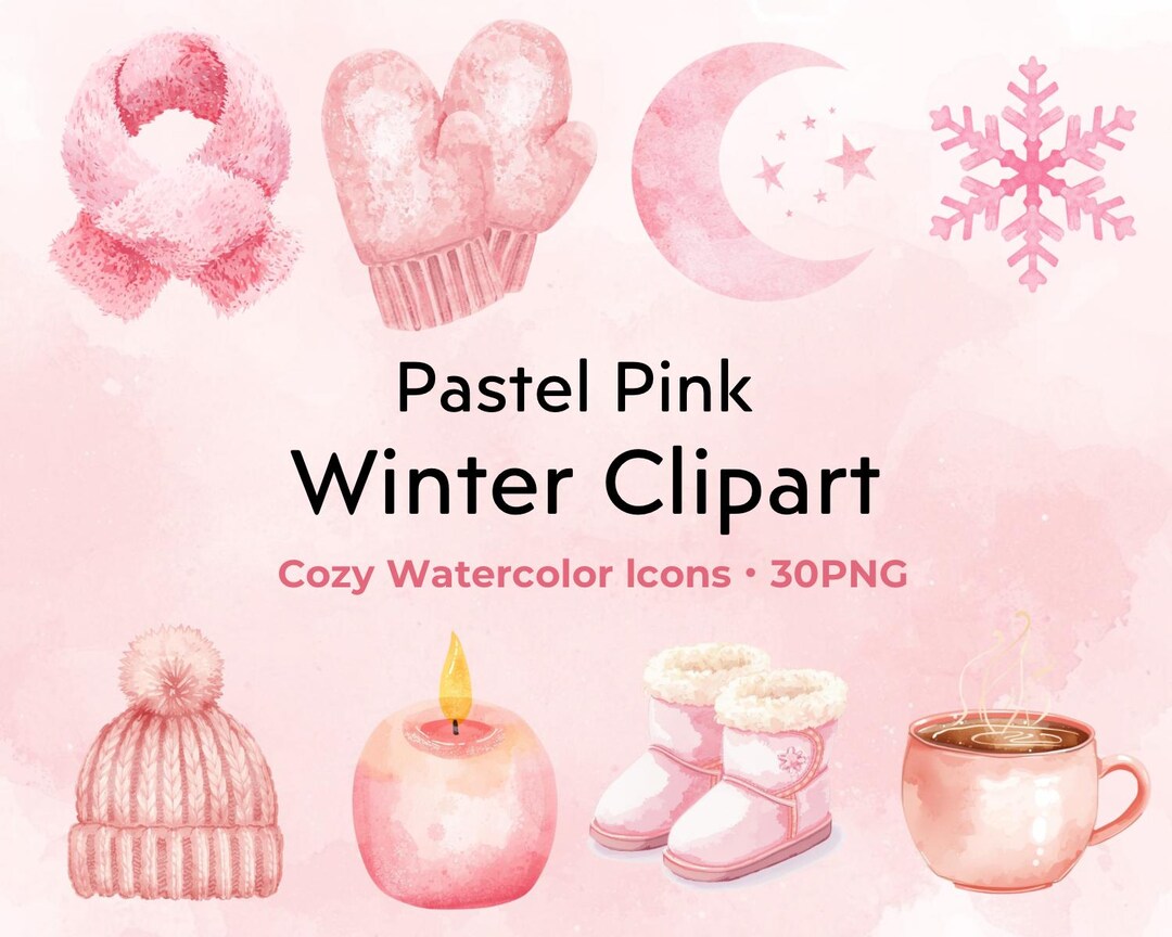 Cute Pastel Pink Winter Clipart | Cozy Watercolor Icons PNG - Etsy