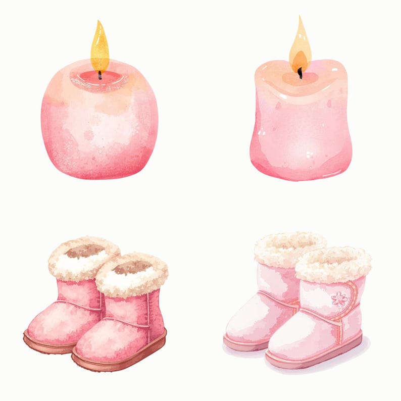Cute Pastel Pink Winter Clipart | Cozy Watercolor Icons PNG - Etsy