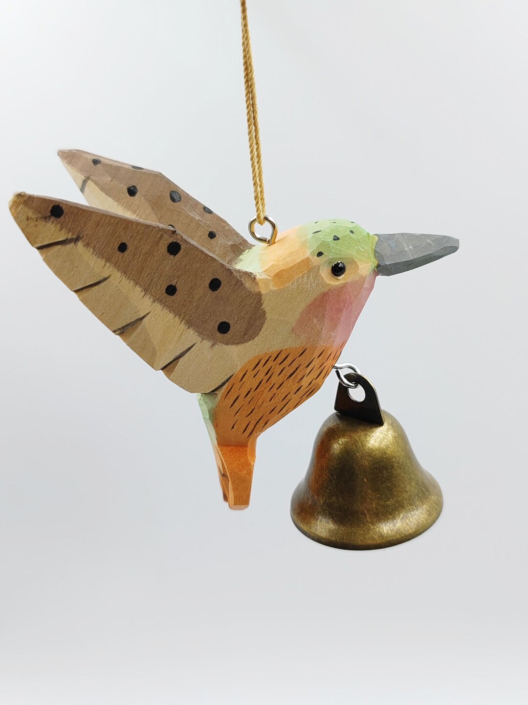 Hand-carved Basswood Hummingbird Bell Ornament: Handmade Hanging Bird ...
