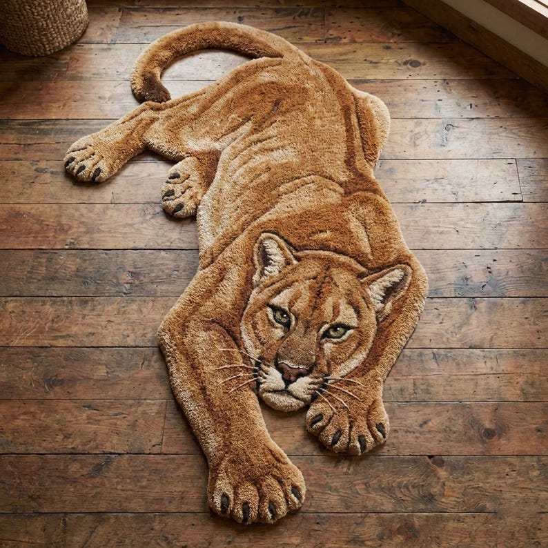 Animal Shaped Puma Hand Tufted Wool Rug, Living Room Decor - Etsy