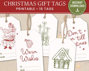 Retro Christmas Gift Tags Printable | Vintage Holiday Labels (PDF) - Etsy