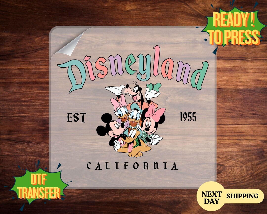 Retro Disneyland Est. 1955 DTF, Pastel Color Disney Friends Ready to ...