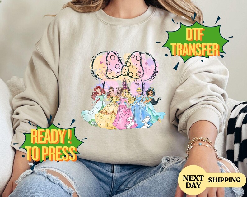 Pastel Disney Princess Bow DTF Transfer, Disney Castle Ready to Press ...