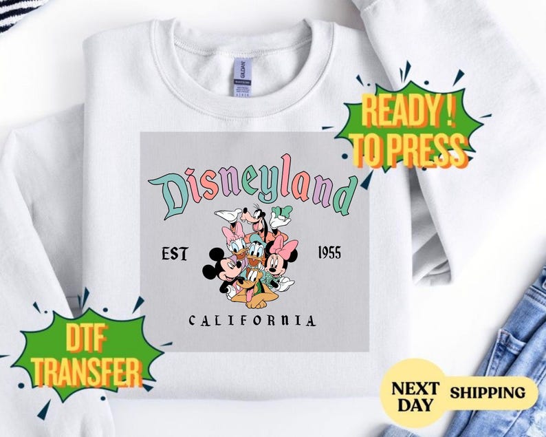 Retro Disneyland Est. 1955 DTF, Pastel Color Disney Friends Ready to ...