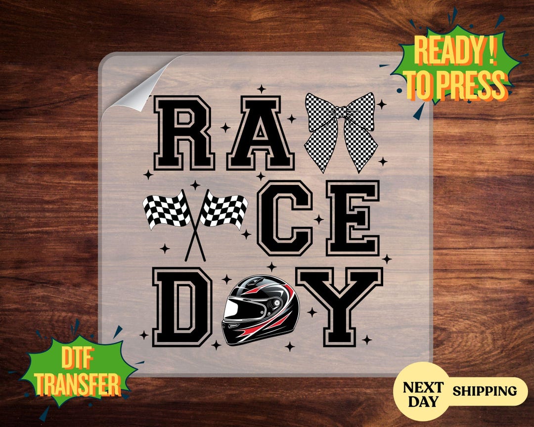 Race Day DTF Transfer, Formula 1 Racing DTF, Checkered Bow & Helmet ...