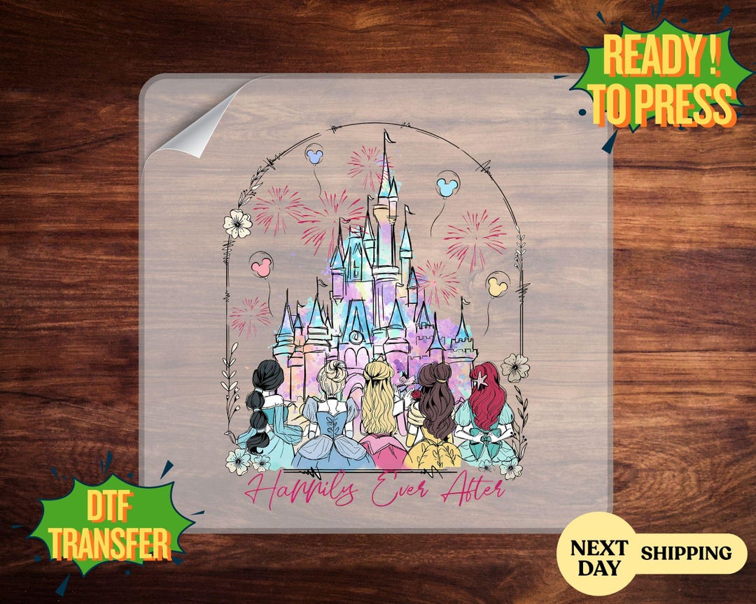 Disney Princess Castle Happily Ever After DTF Transfer, Fairytale Girls ...