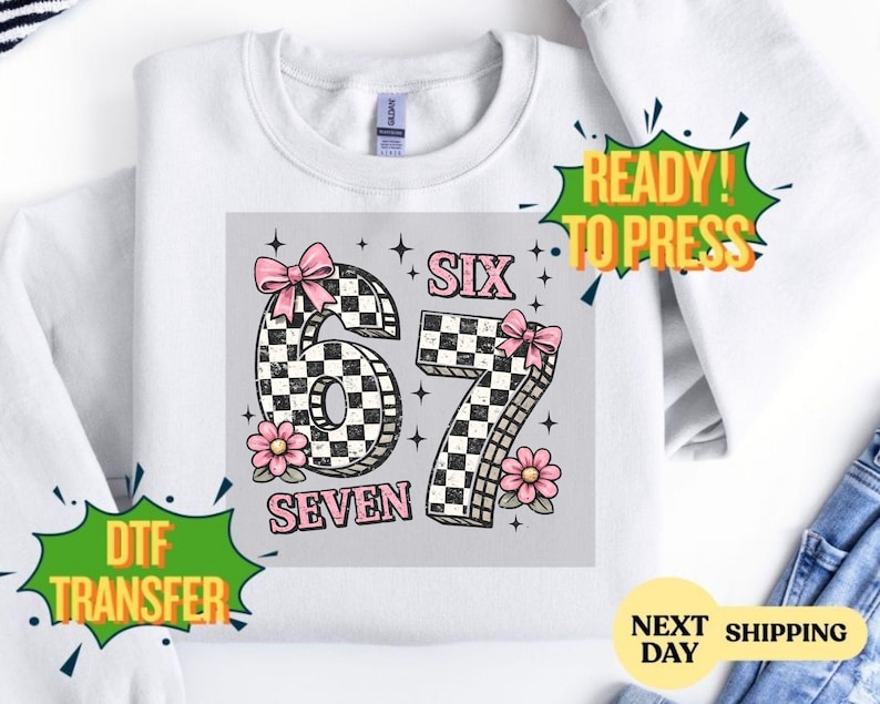 Girly Six-seven Internet Meme DTF, 6 7 Joke With Flower & Bow Ready to Press Design - Etsy