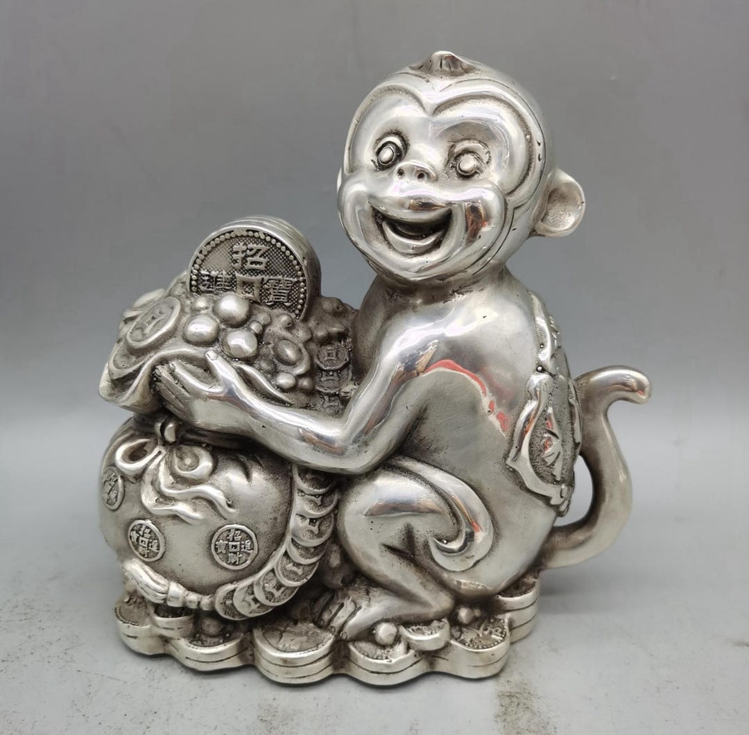 Vintage White Copper Carved Monkey Statue - Etsy