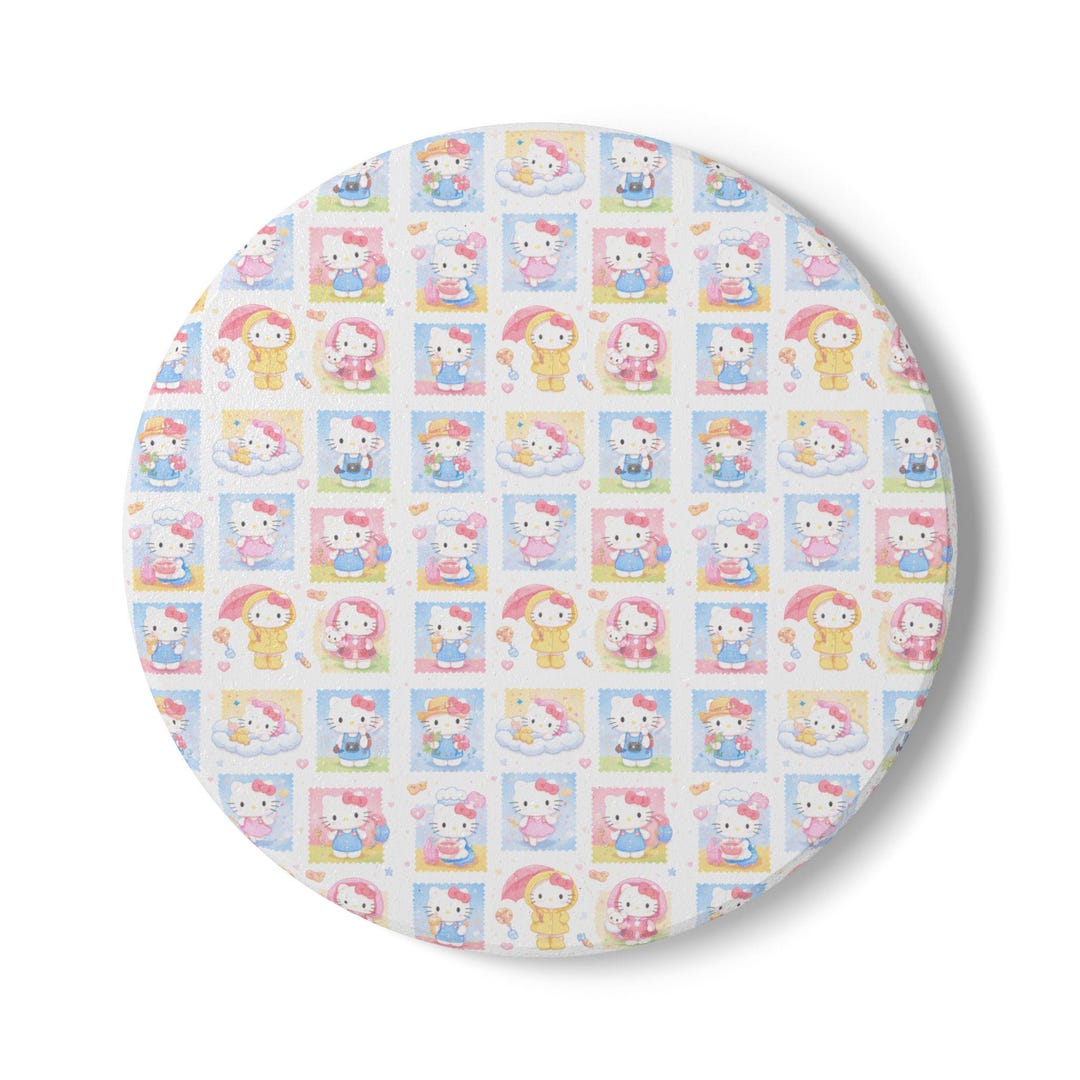 Hello Kitty Inspired Stamp Collection Ceramic Coaster I Kawaii Postage ...