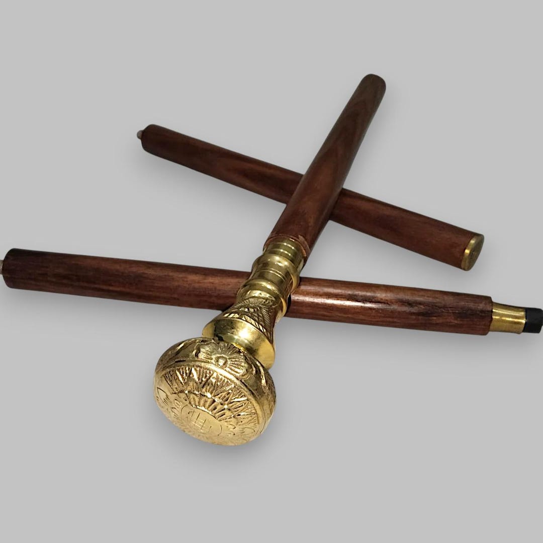 Victorian Ornate Brass Knob Handle– Handmade Wooden Cane – Luxury ...