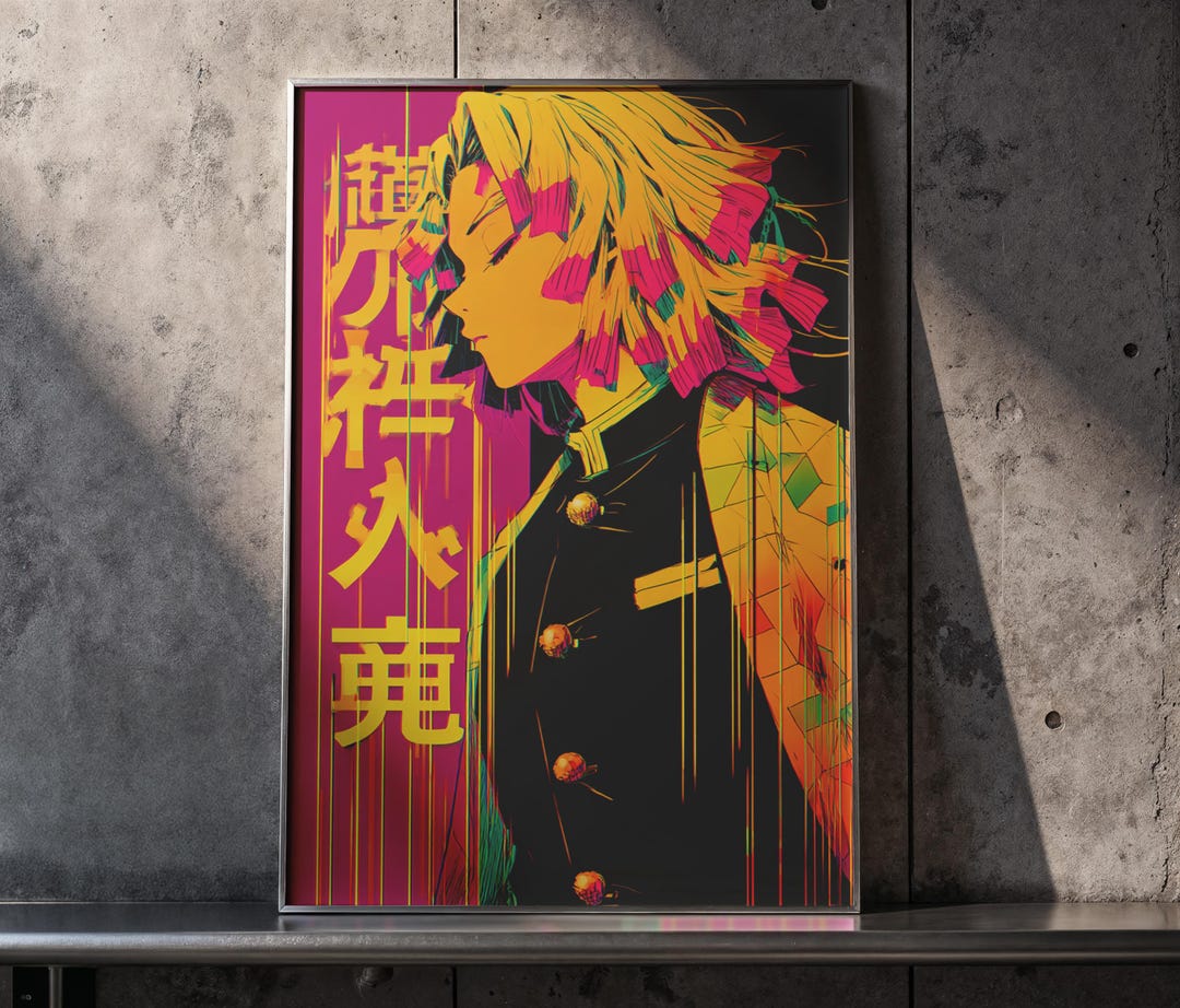 Zenitsu Agatsuma Print, Demon Slayer Wall Art, Neon Anime Poster ...