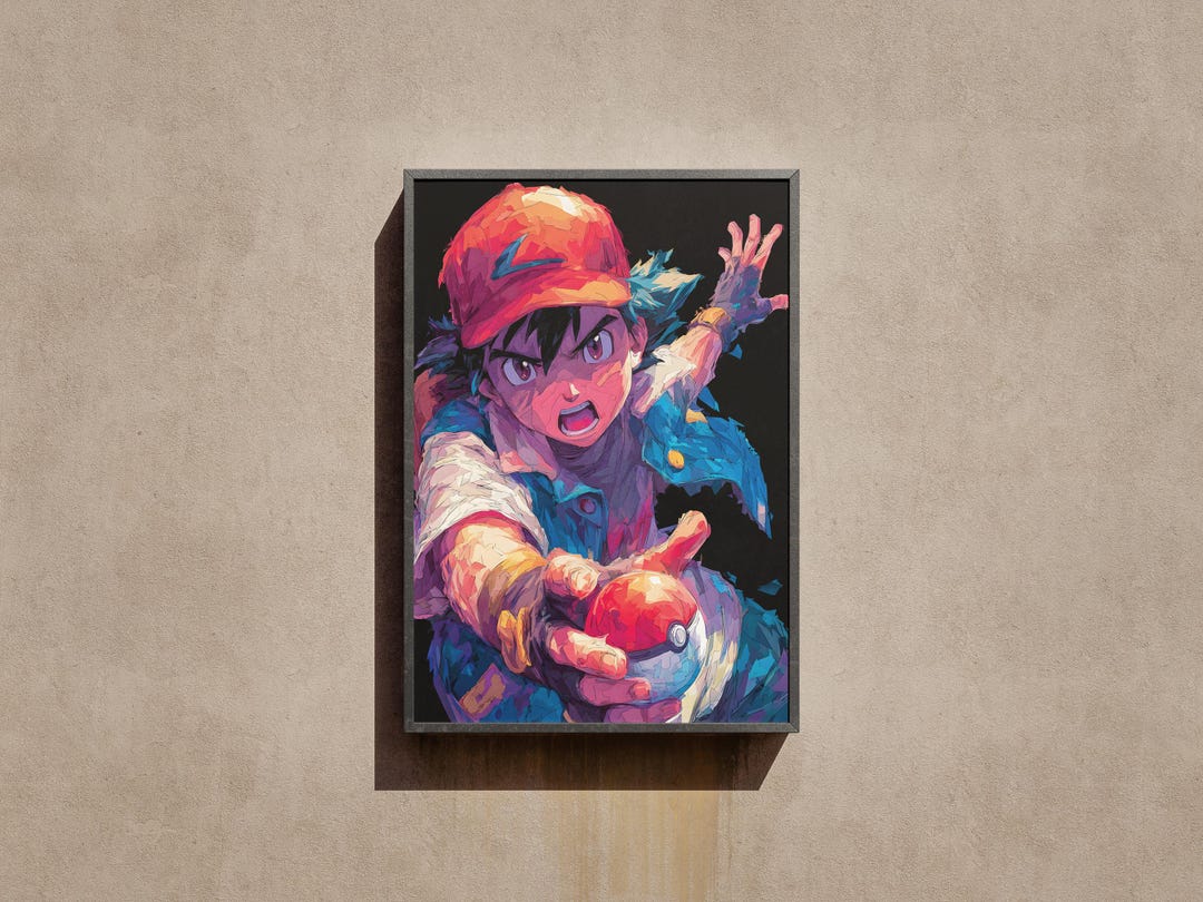 Ash Ketchum Wall Art, Pokemon Trainer Print, Anime Boy Poster, Gamer ...