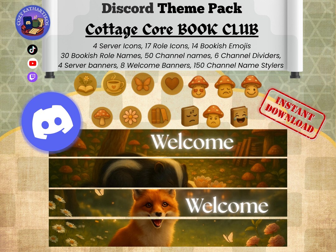 Bookish Cottagecore Discord Server Pack • Channel Names, Dividers, Role ...