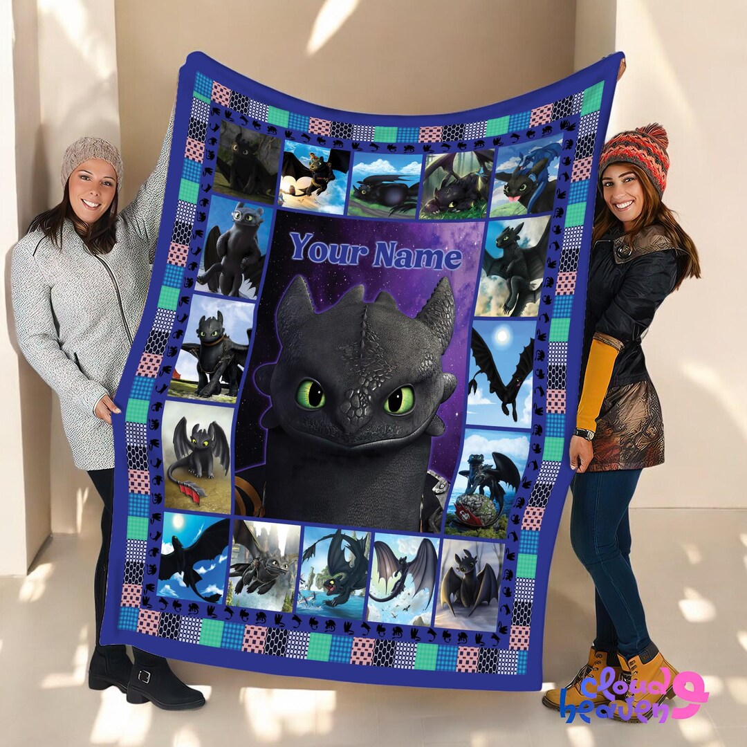 Toothless Dragon Blanket, Personalized HTTYD Throw, Custom Name Night ...